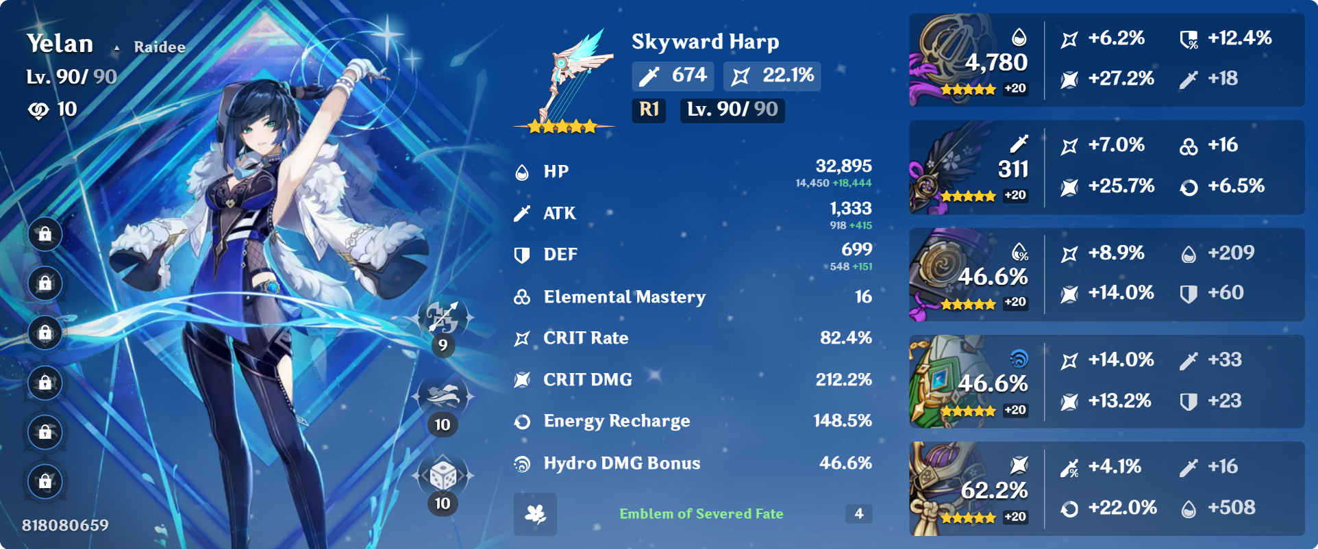 My Yelan Stats. Genshin Impact | HoYoLAB