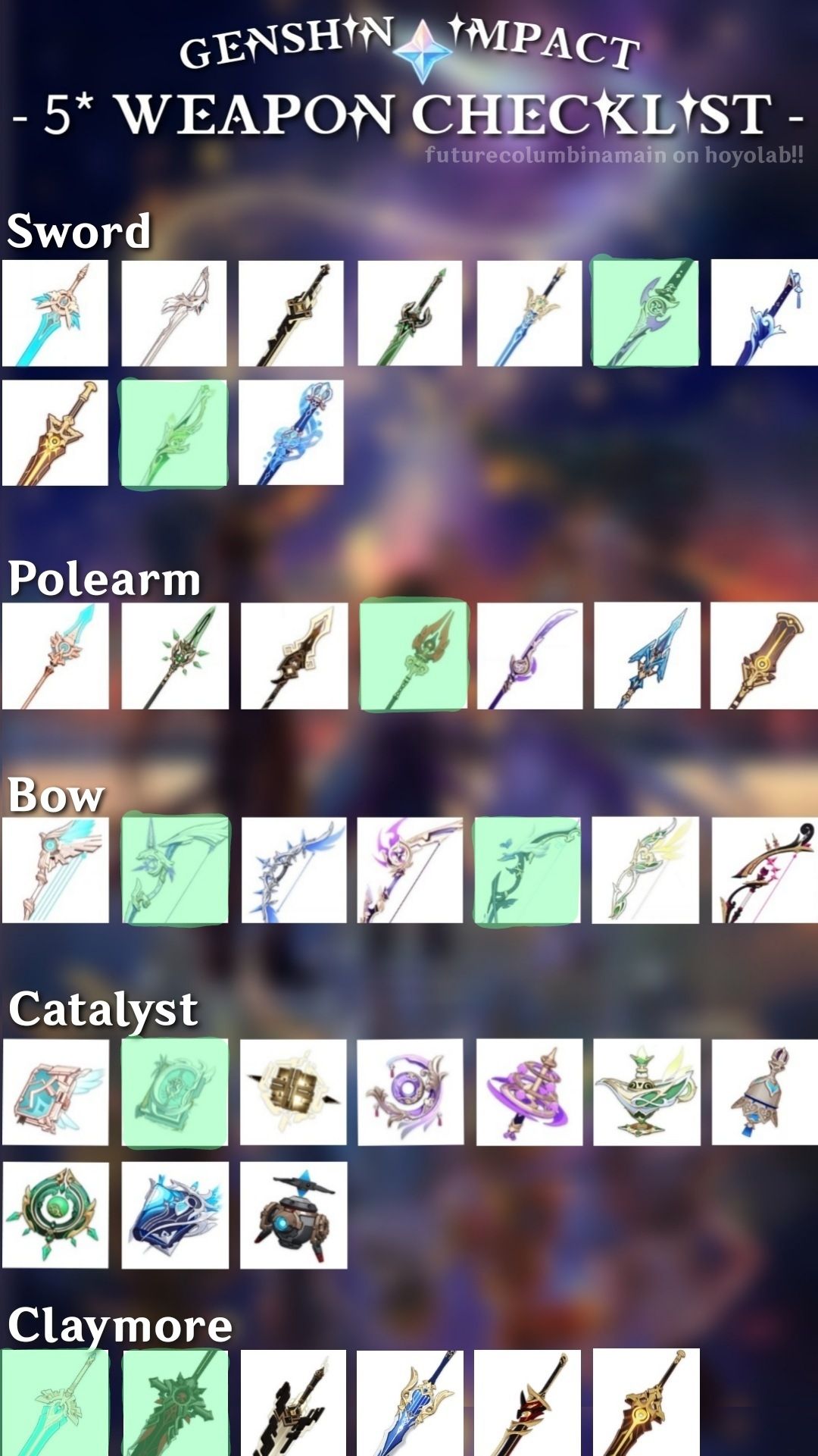 5 star weapon checklist (4.2) Genshin Impact | HoYoLAB