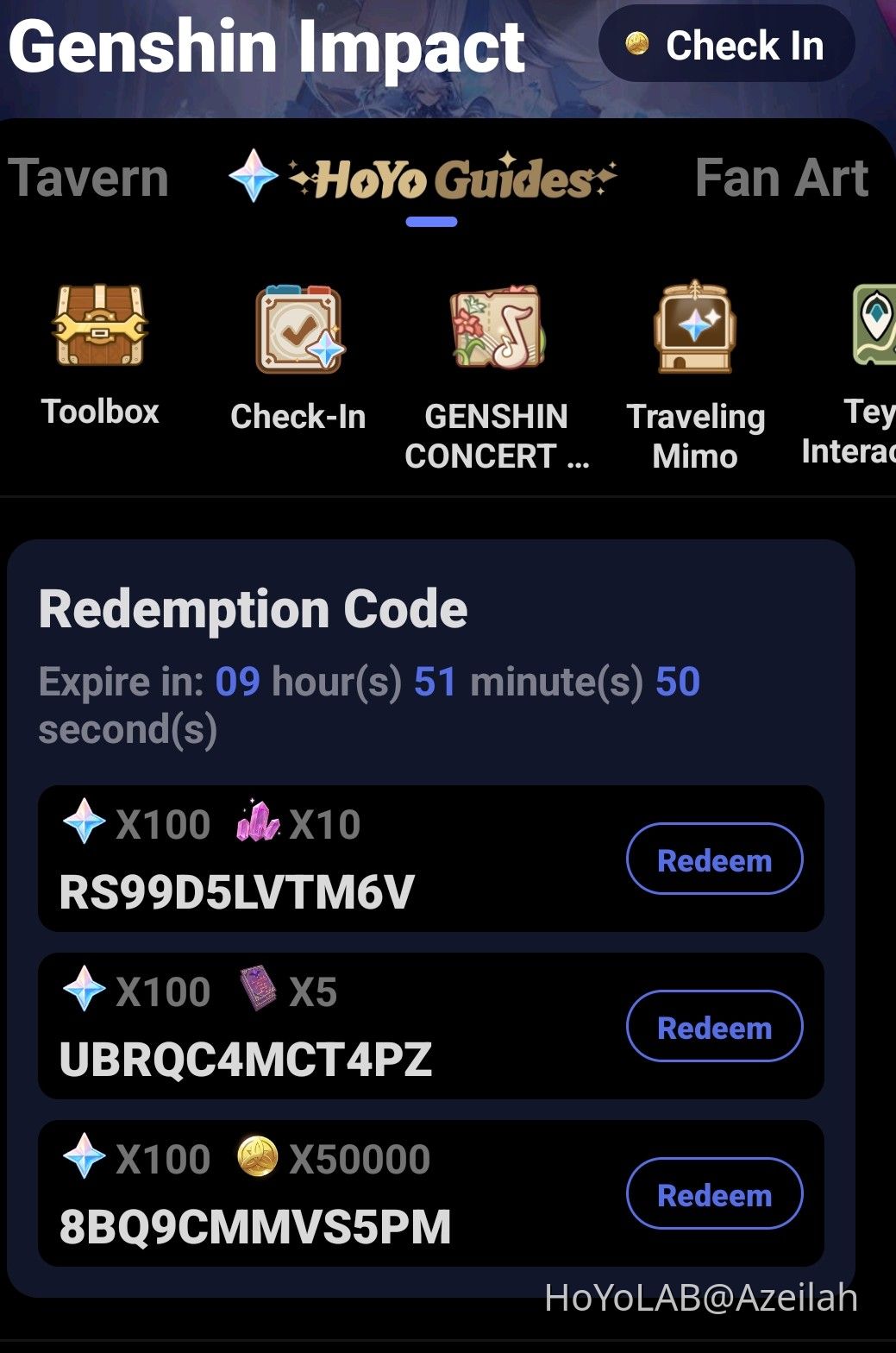 Redemption Codes Genshin Impact | HoYoLAB