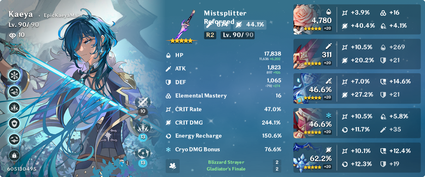 My updated (mostly final) Kaeya build