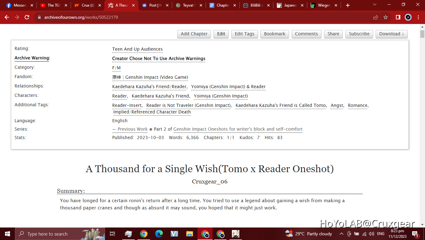 Made a genshin fanfic about Tomo(Kazuha's friend), and yes, it's another xReader fanfic(Read ...