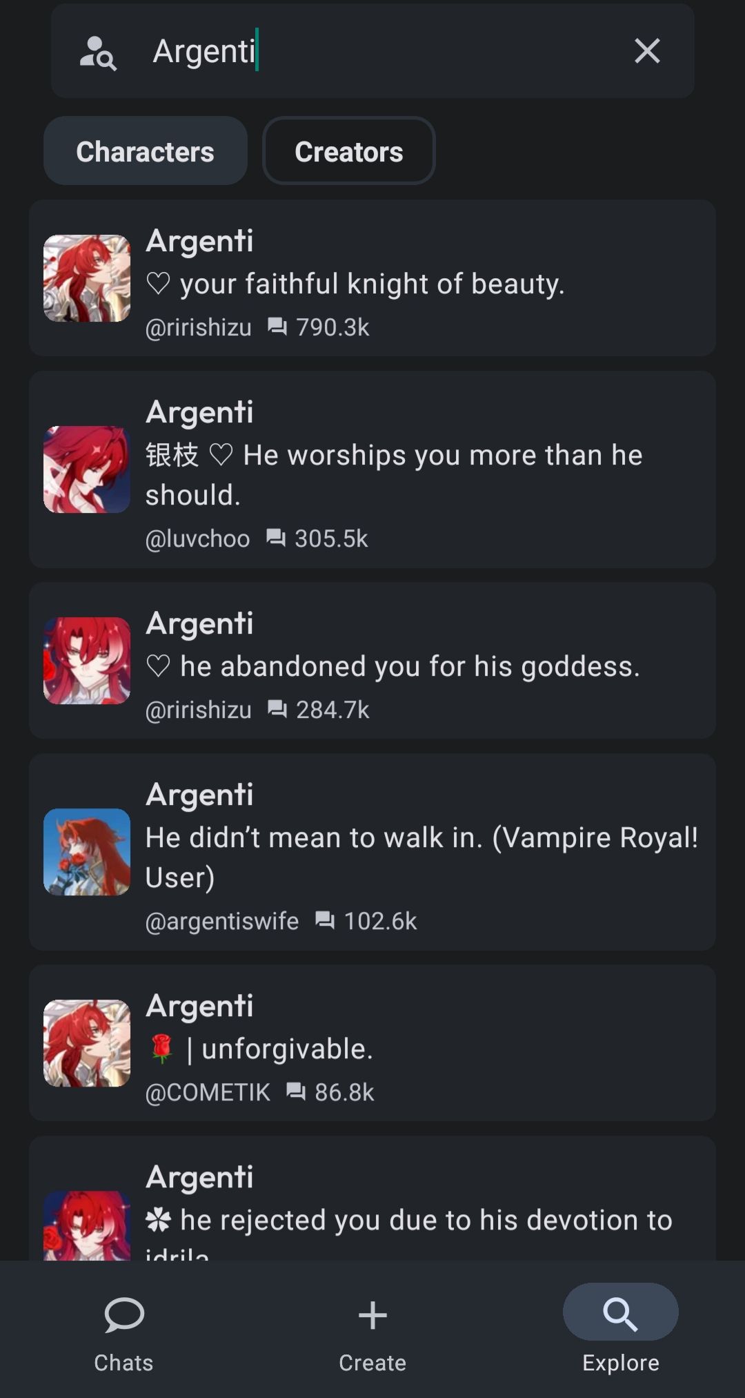 Is there Argenti's Character AI that doesn't wanna be in a relationship ...