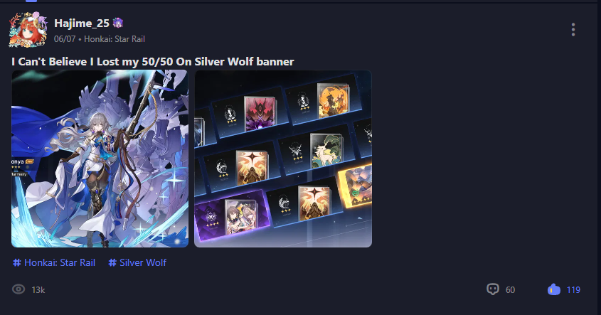 Wow i Can't believe both of my silver wolf post get 10k to 21k views ...