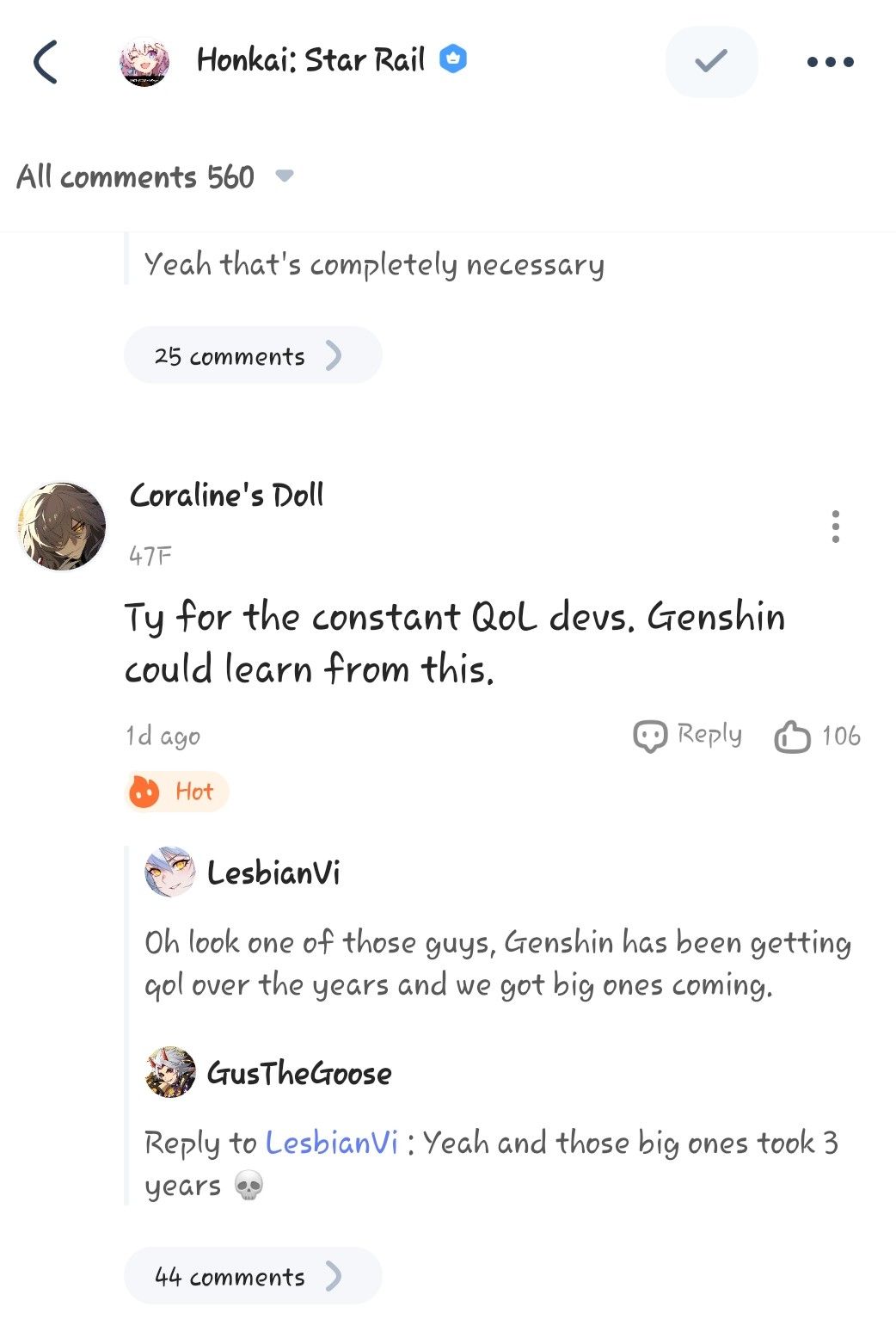 I'm tired seeing the same comments in each HSR updates Honkai: Star ...