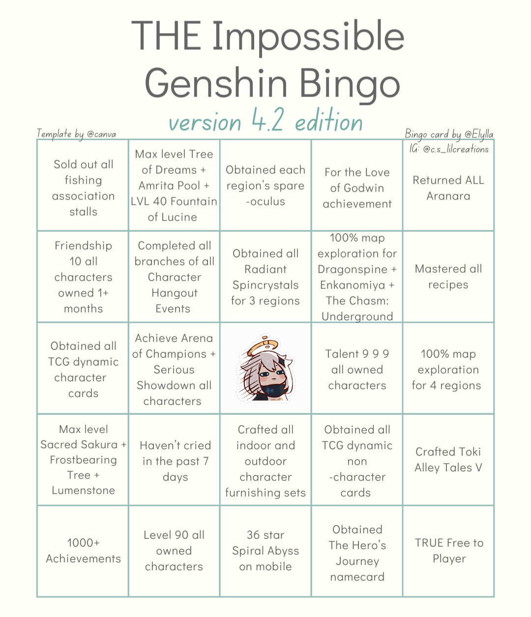 THEEE impossible Genshin Bingo Genshin Impact | HoYoLAB
