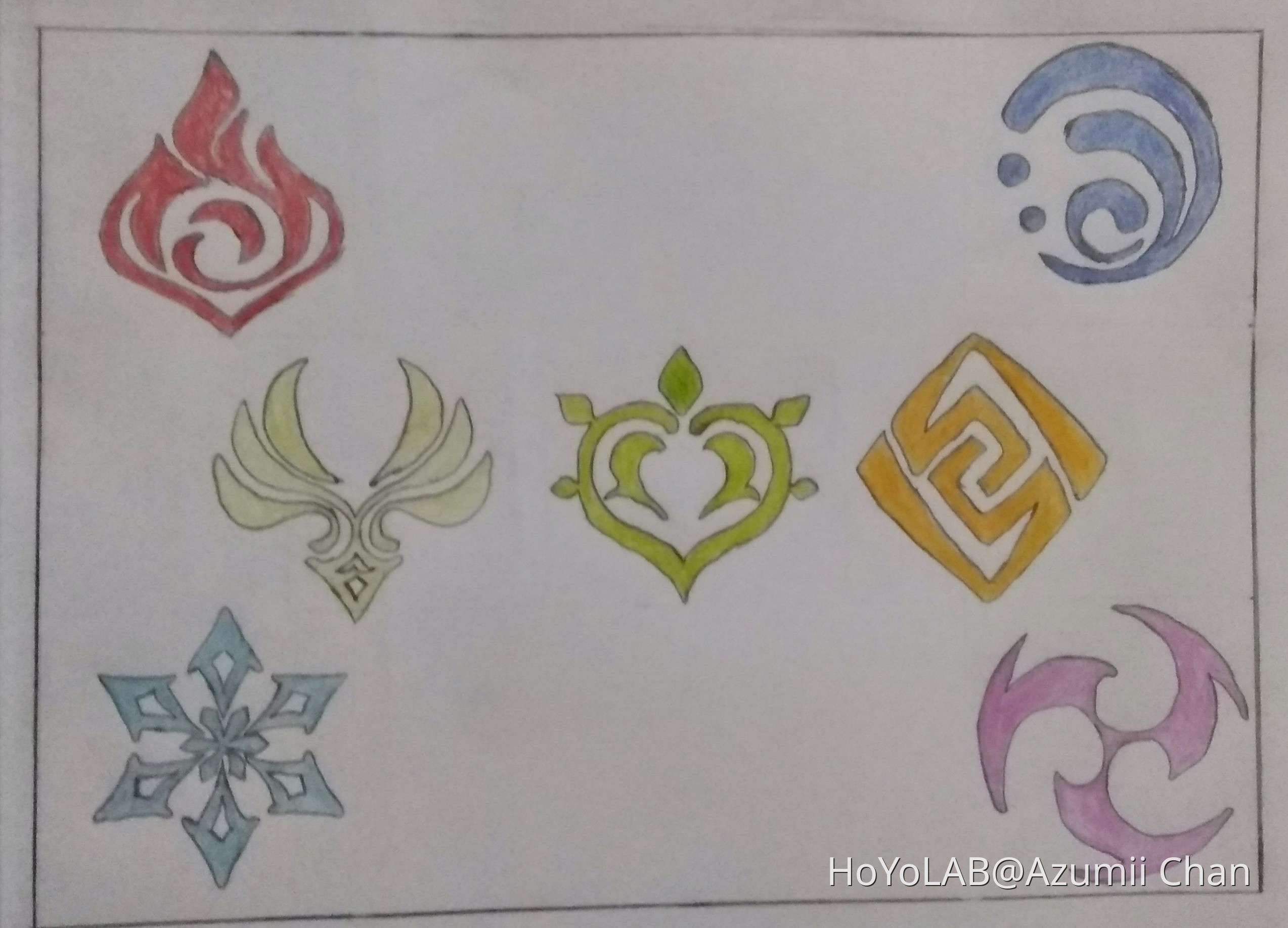 My first drawing after 3 years.. All 7 Elements Genshin Impact | HoYoLAB