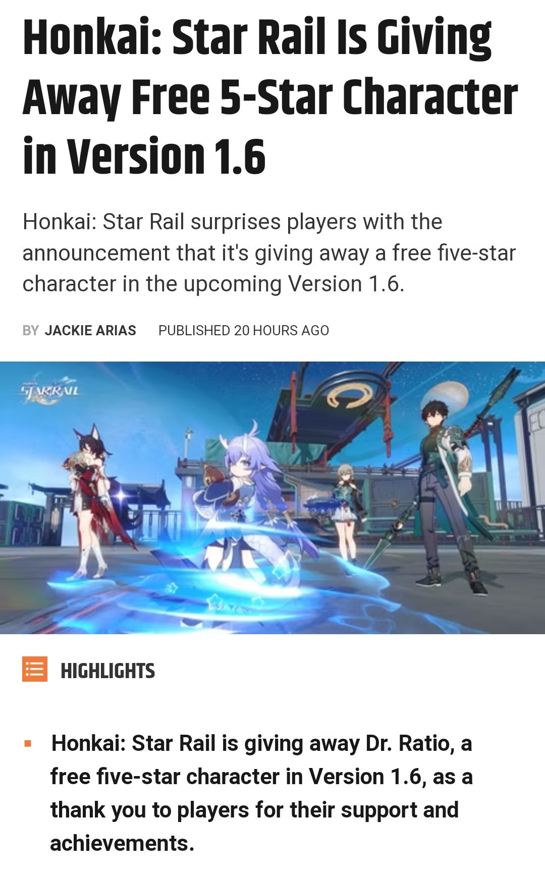 HSR is giving a FREE 5 STAR in the next update.. Genshin : Us When ...