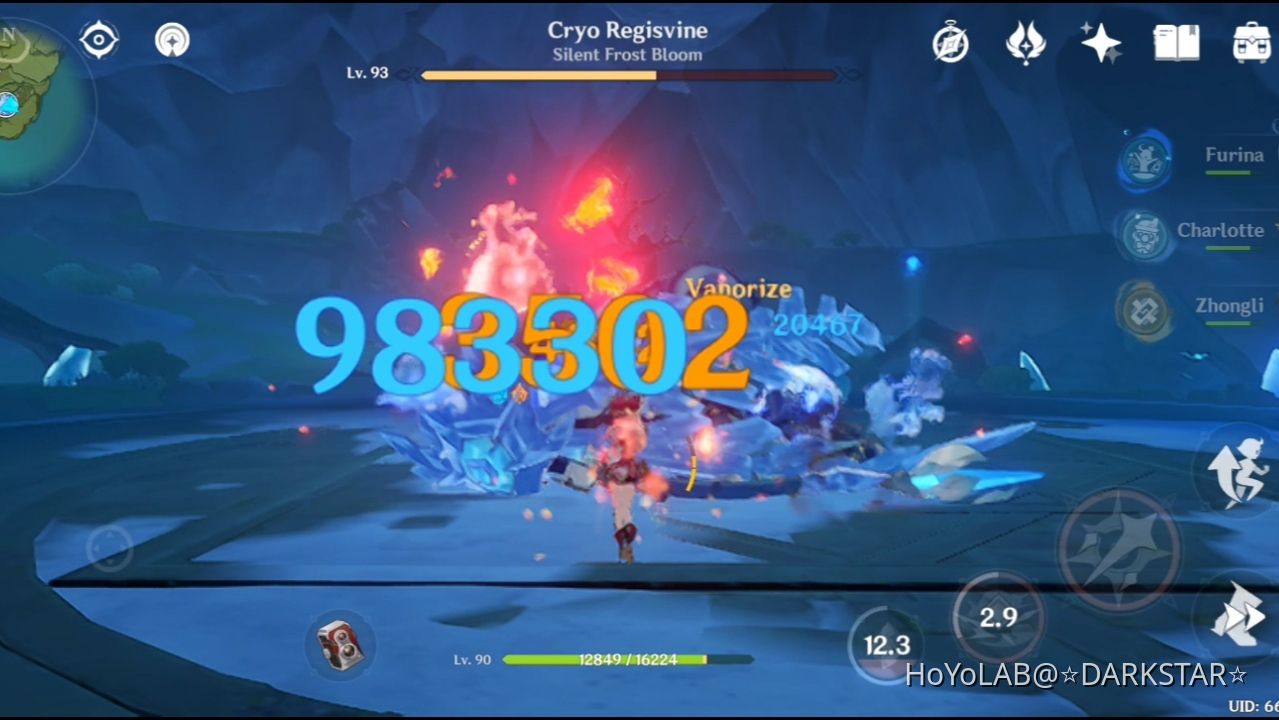 How much is the cryo regisvine's full HP count at level 93?💀💀😅😅 Genshin ...