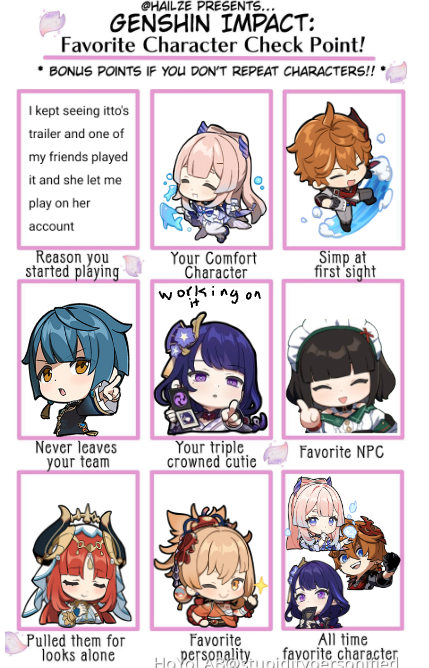 Favorite character check point! made by @HAILZE (on hoyolab) Genshin ...