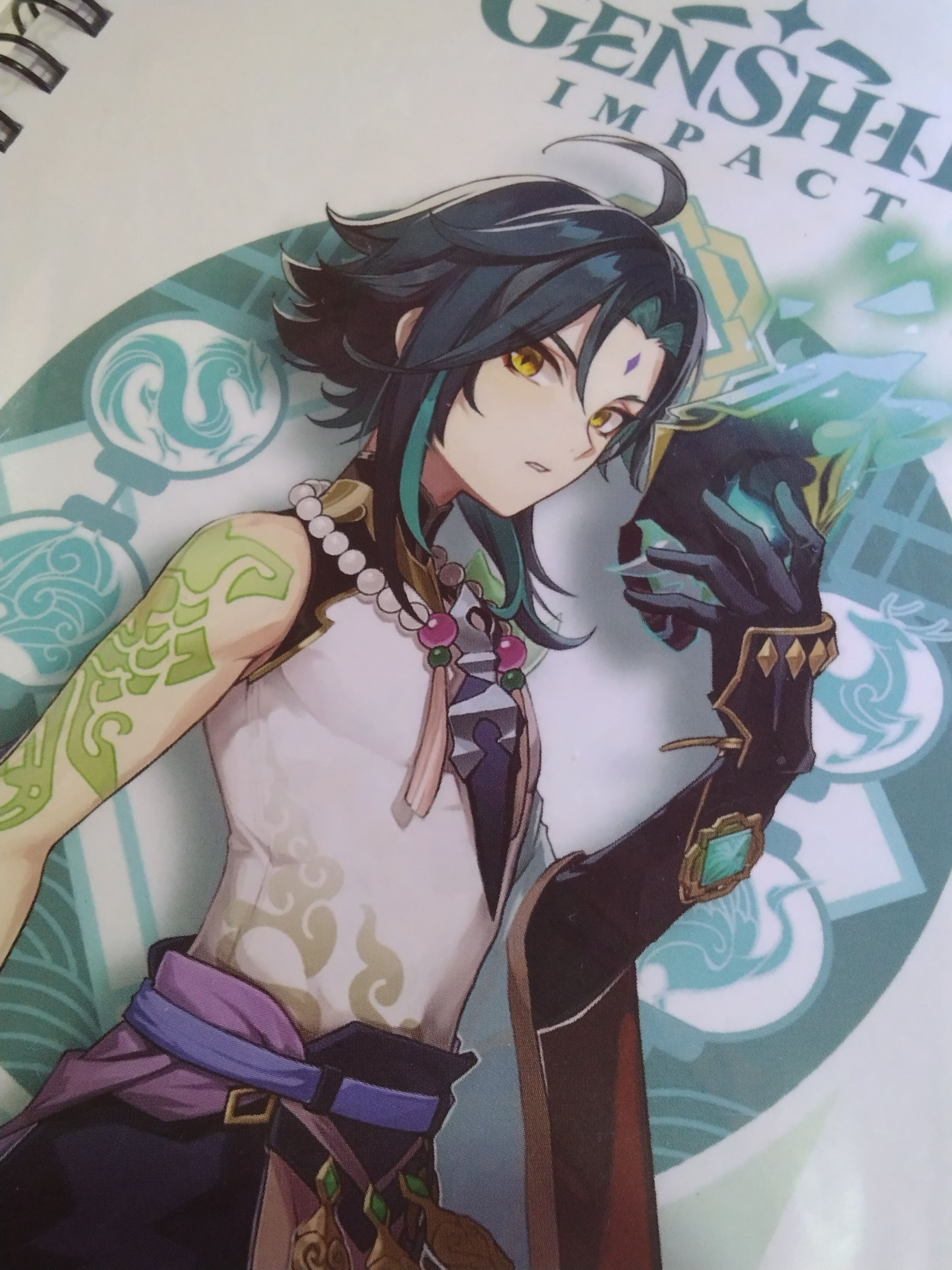 a friend gave me a xiao covered book + xiao drawings :D Genshin Impact ...