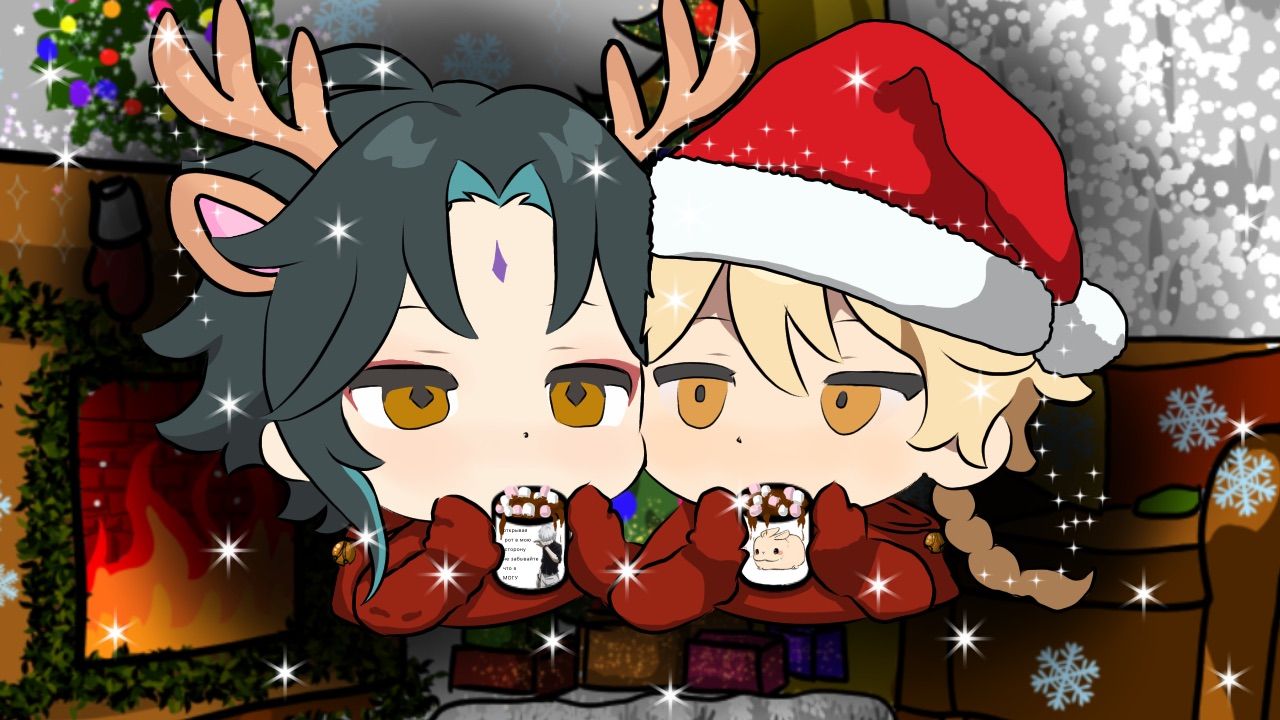 ловите новогодние парные авы с Сяо и Итером которые я сама рисовала ...