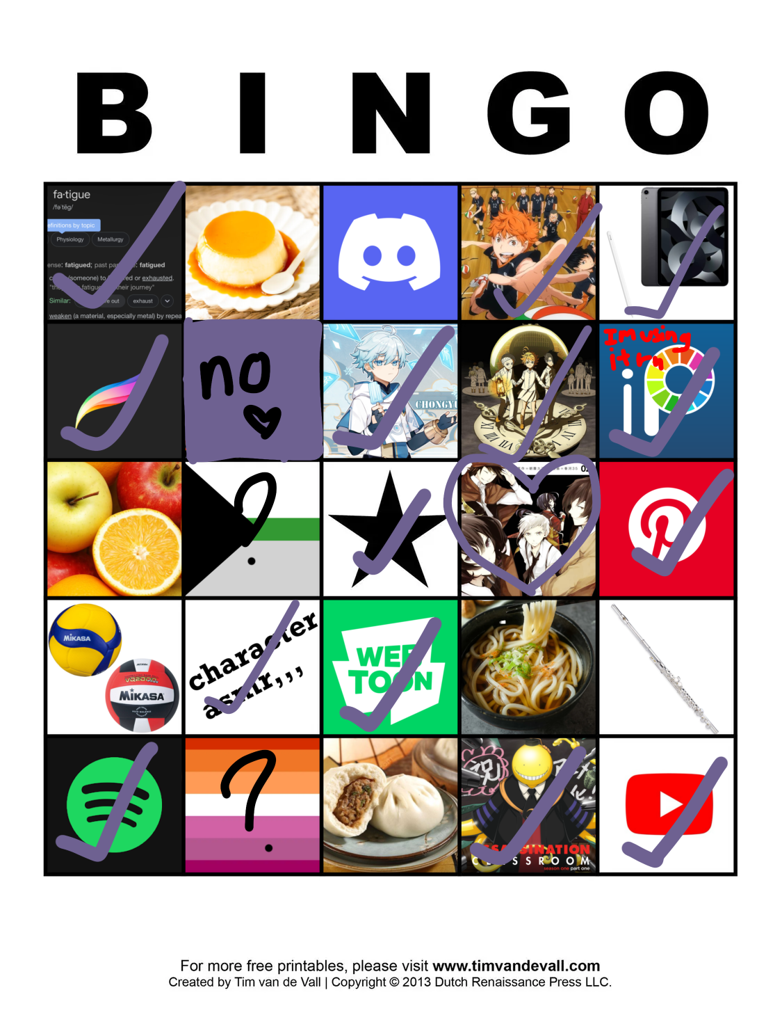 Bingo chart by 天水花 on hoyo!! | HoYoLAB