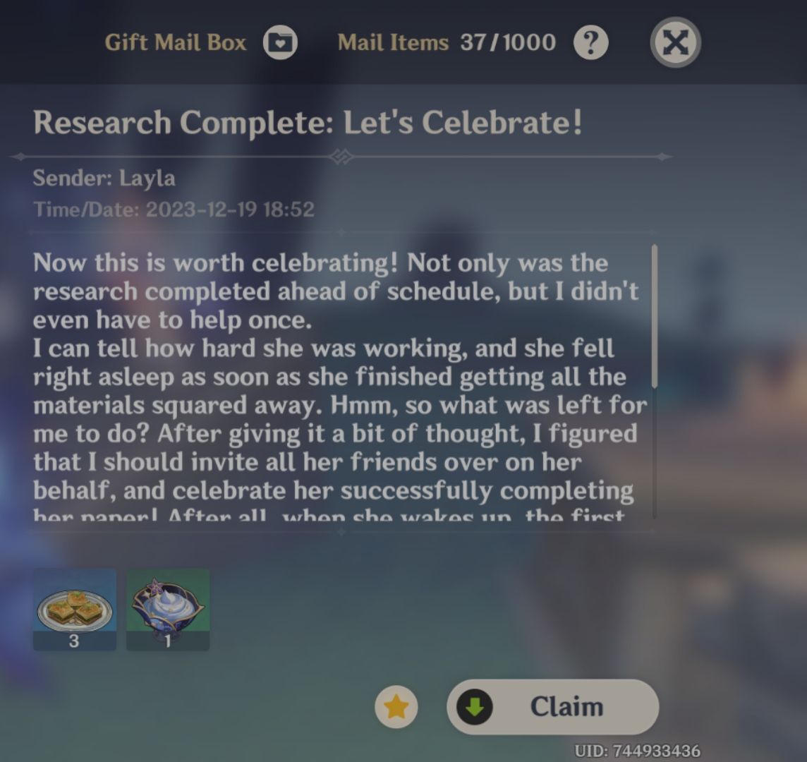 Layla's birthday letter is written by the other Layla Genshin Impact ...