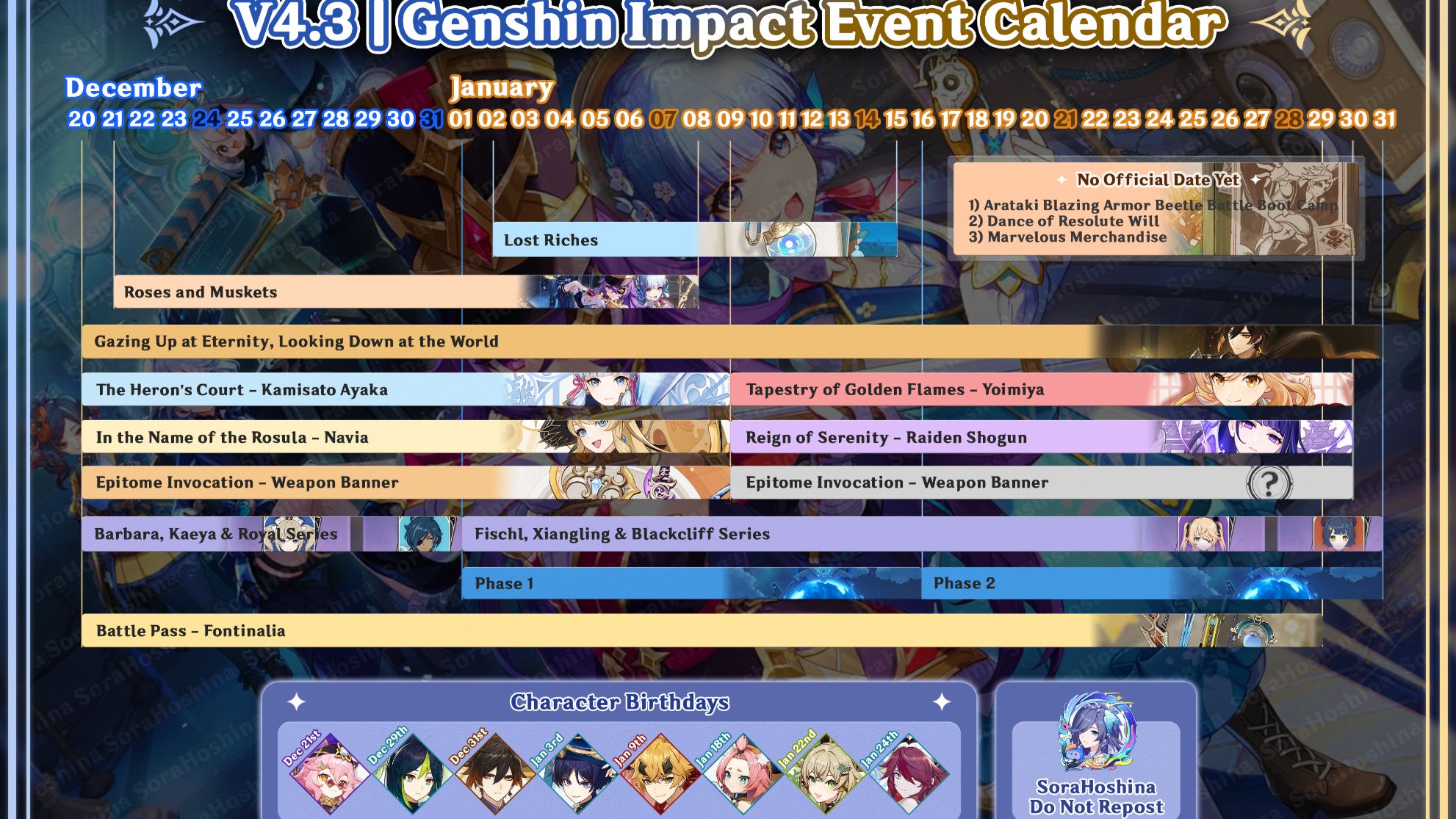 [V4.3] Genshin Impact 4.3 Calendar (Phase 1) || Will you pull for Navia/Ayaka's banner? Genshin ...