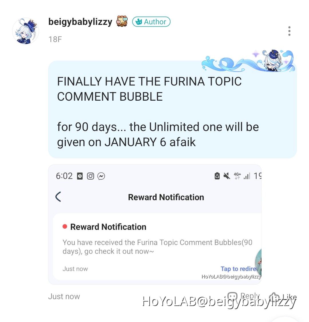 FURINA TOPIC COMMENT BUBBLE FOR 90 DAYS Genshin Impact | HoYoLAB