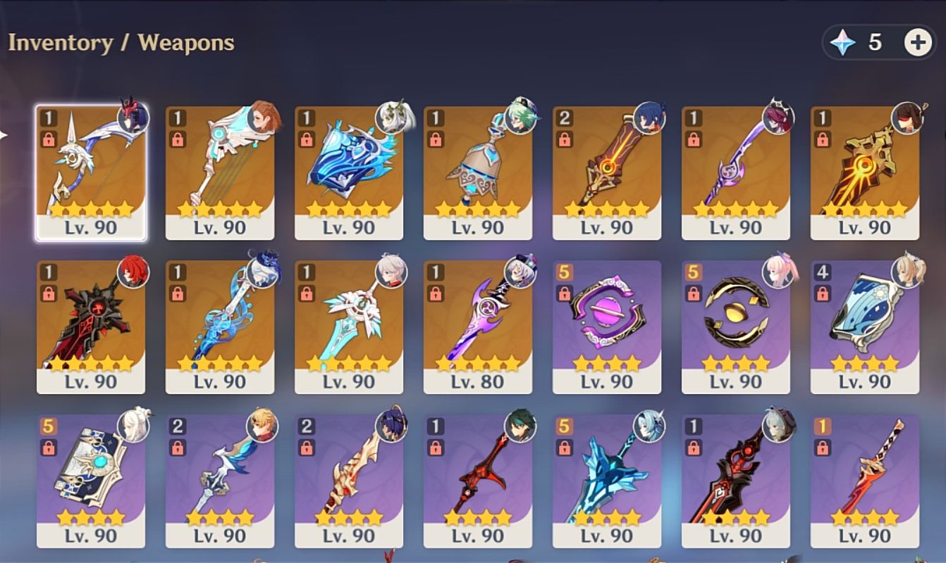 The weapons that im collecting after 3 years of hardtime play Genshin ...