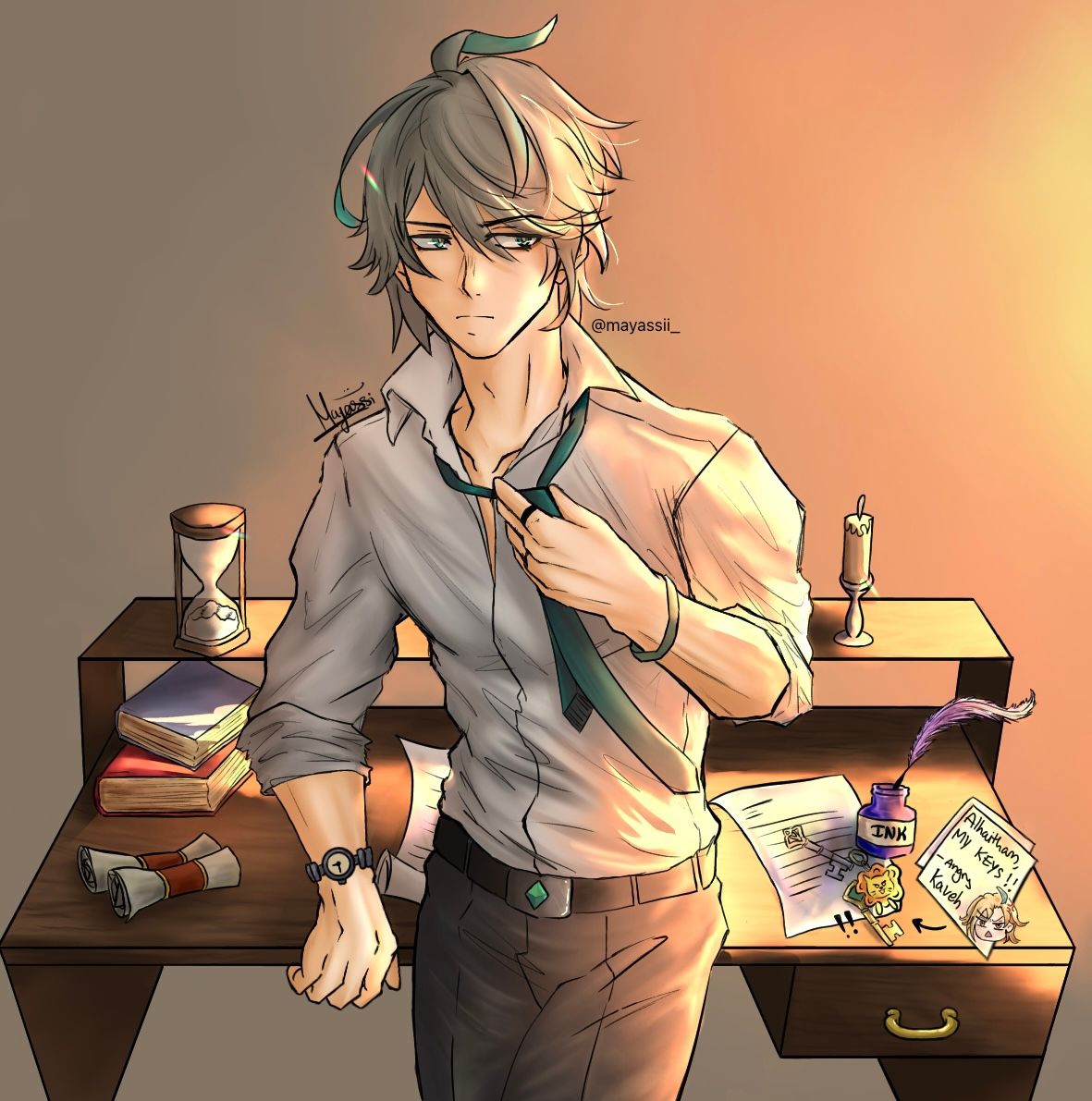 Alhaitham 🍃 in suit (and an angry Kaveh) Genshin Impact | HoYoLAB