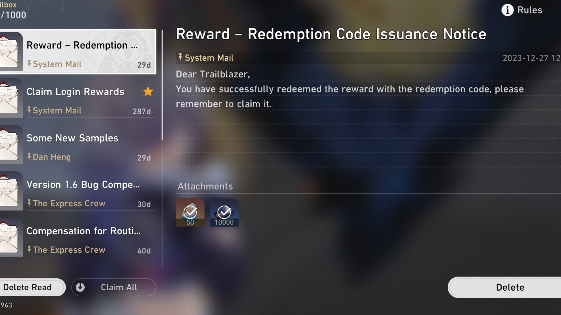 star rail code Redeemed 12/27 Honkai: Star Rail | HoYoLAB