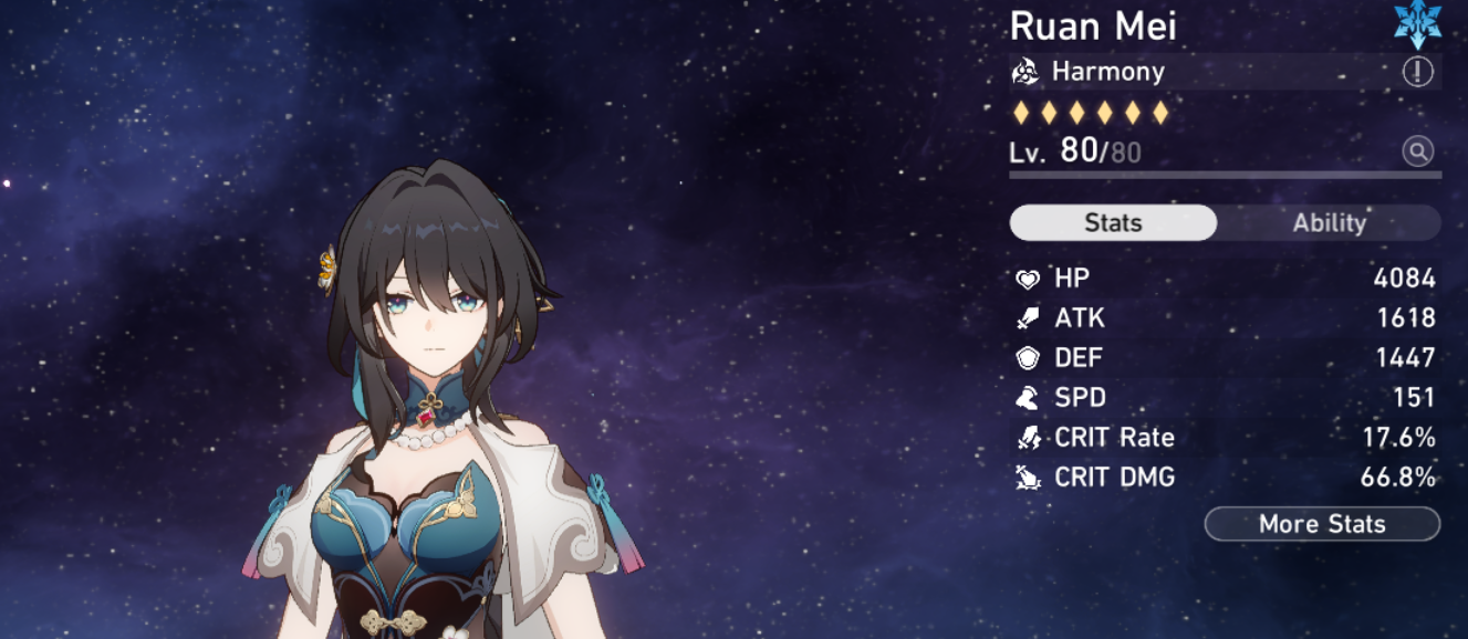 Ruan Mei build (I still need ERR rope (currently on break effect rope ...