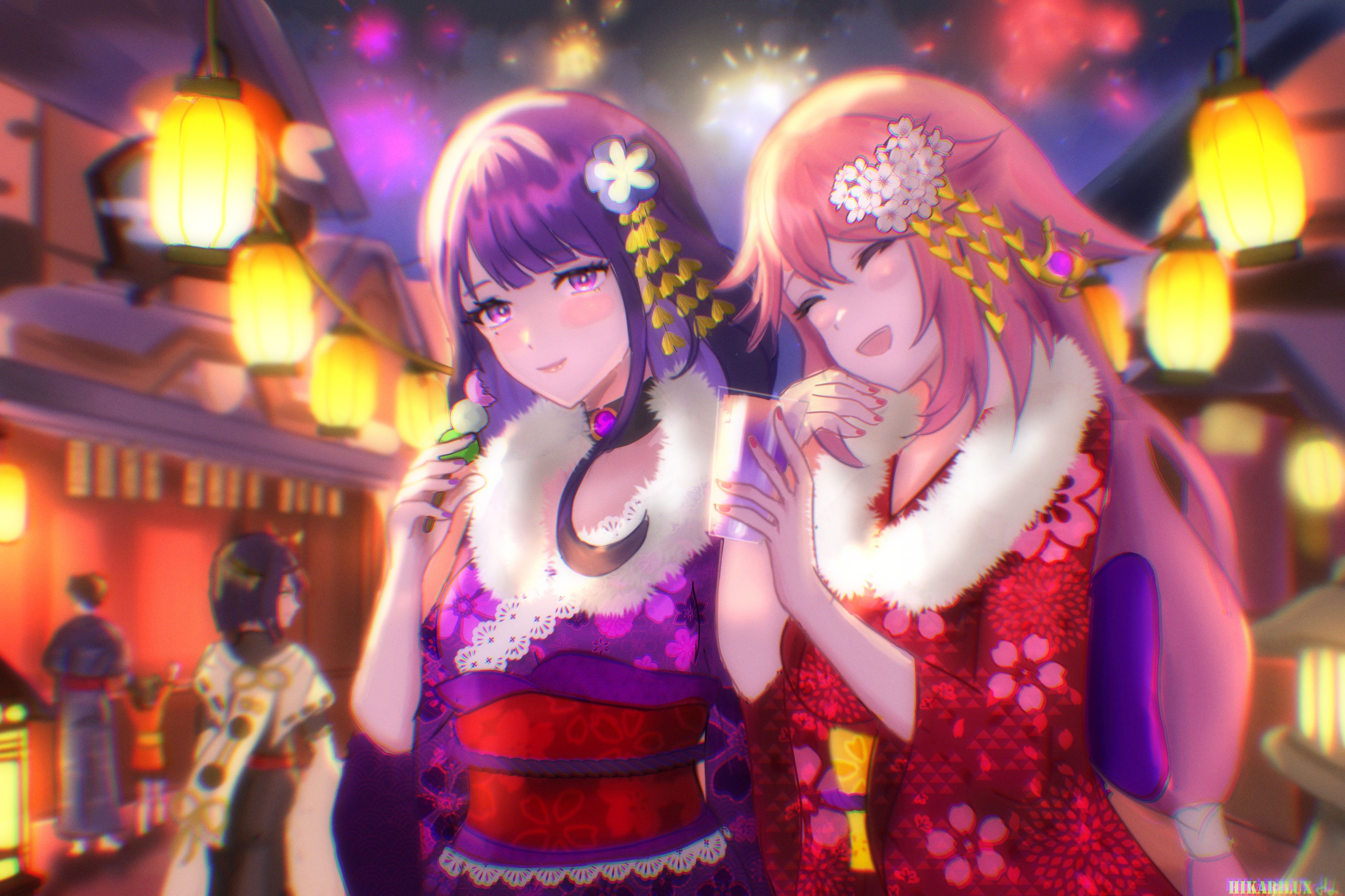Ei and Miko on New Year's Festival Genshin Impact | HoYoLAB