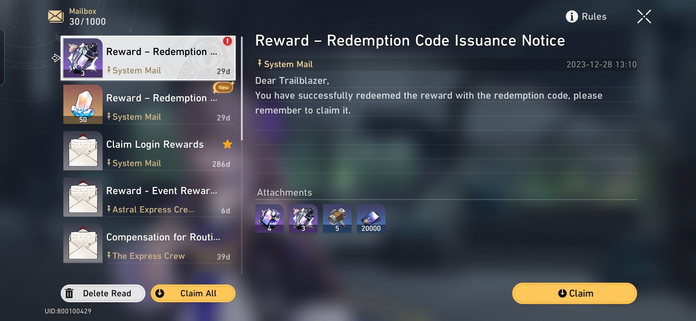 Star Rail Codes 28 Dec 2023 Honkai: Star Rail | HoYoLAB