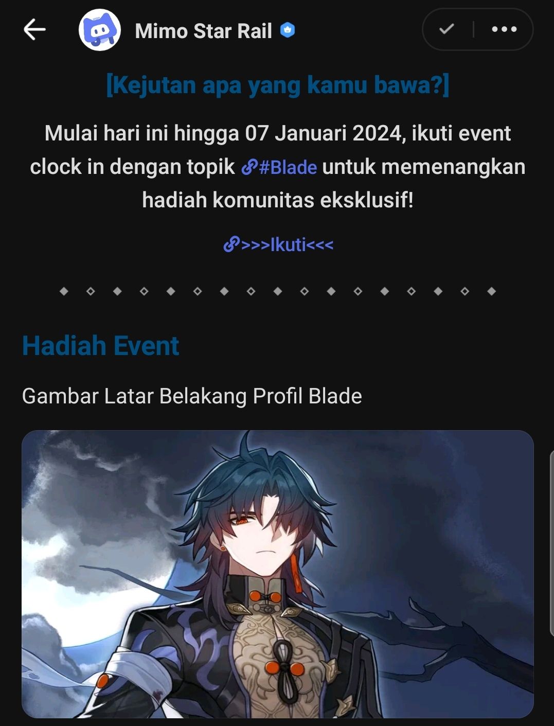 Event berhadiah latar belakang blade & bingkai avatar mimo.. Honkai ...