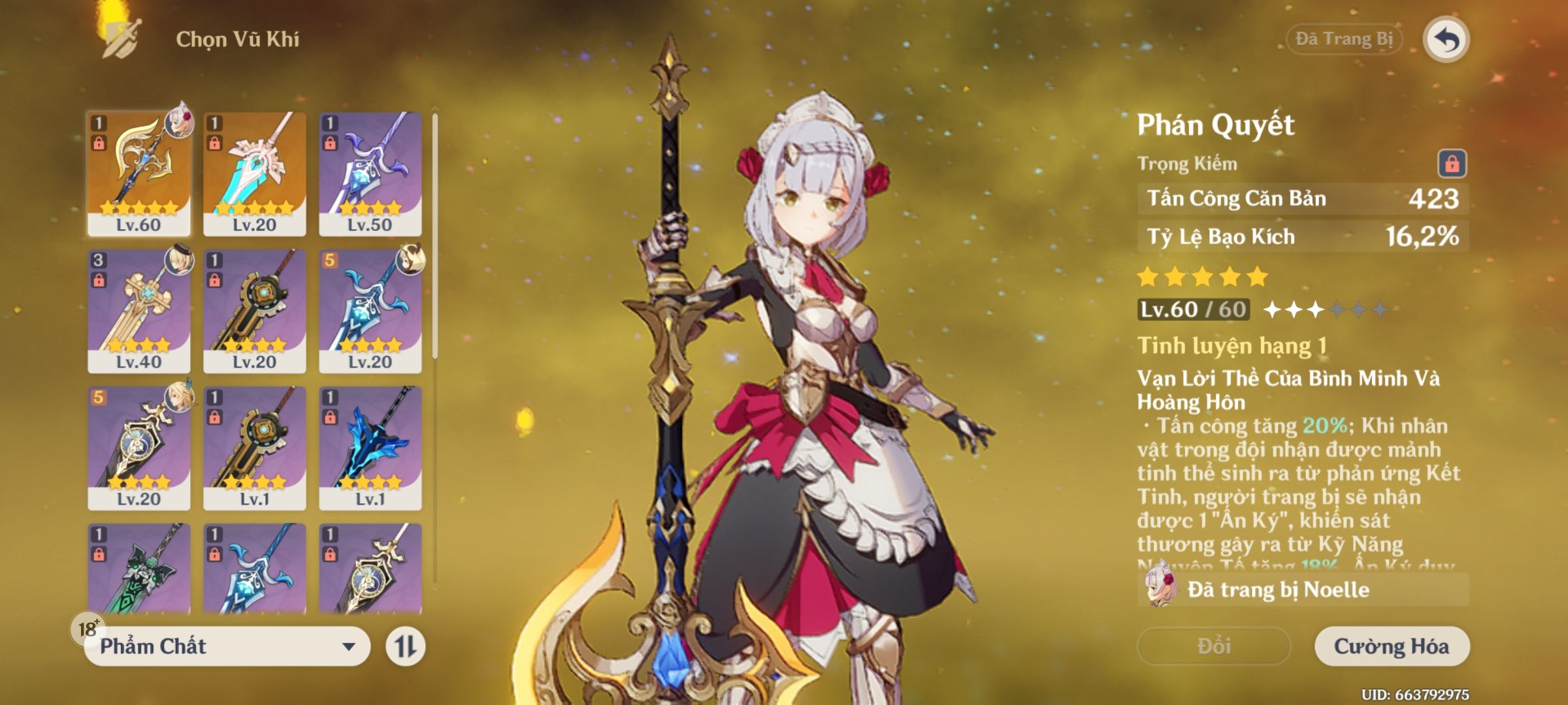 Noelle dùng cây vk này đk m.n... cho mình xin đội hình cho Noelle lun ạ ...