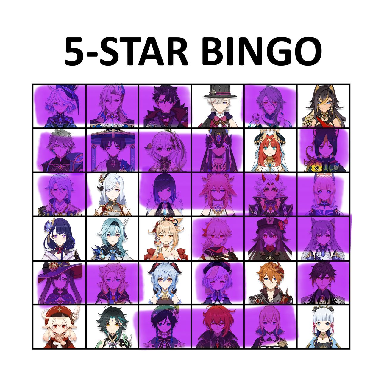 Genshin 5 star Bingo Genshin Impact | HoYoLAB