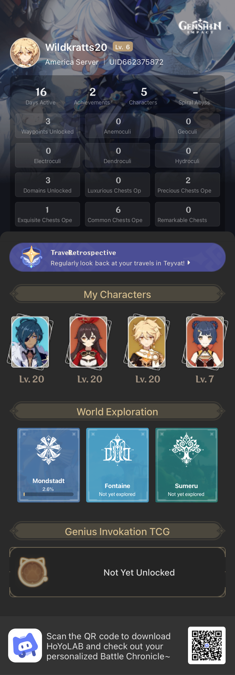 My characters and my characters information from Genshin Impact app,my ...