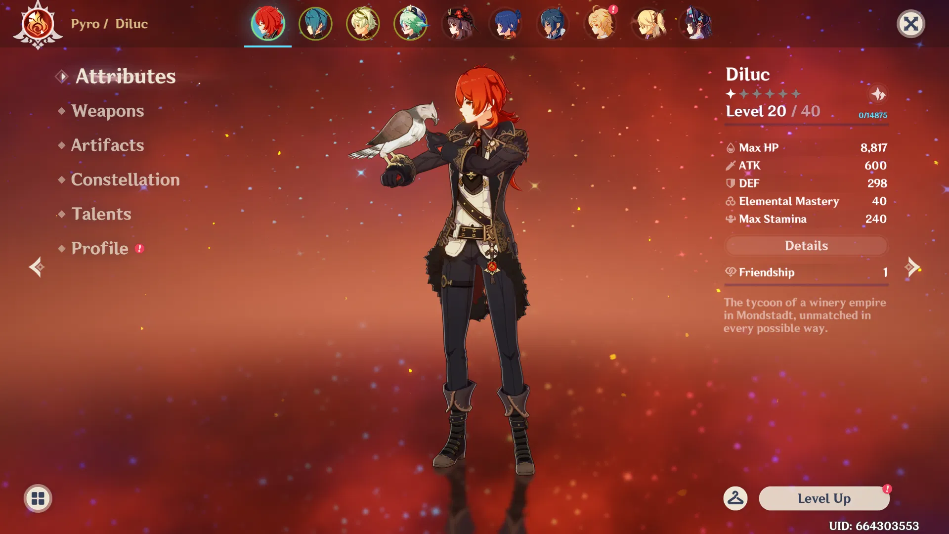 just got diluc from the standard banner, my second 5 star character ...