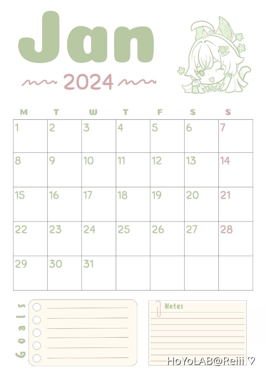 Jan Calendar Printable Genshin Impact | HoYoLAB
