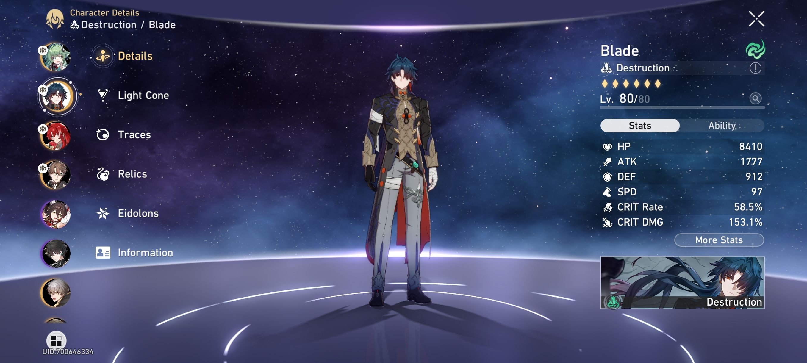 Blade's build so far, I'm still working on it. Honkai: Star Rail | HoYoLAB