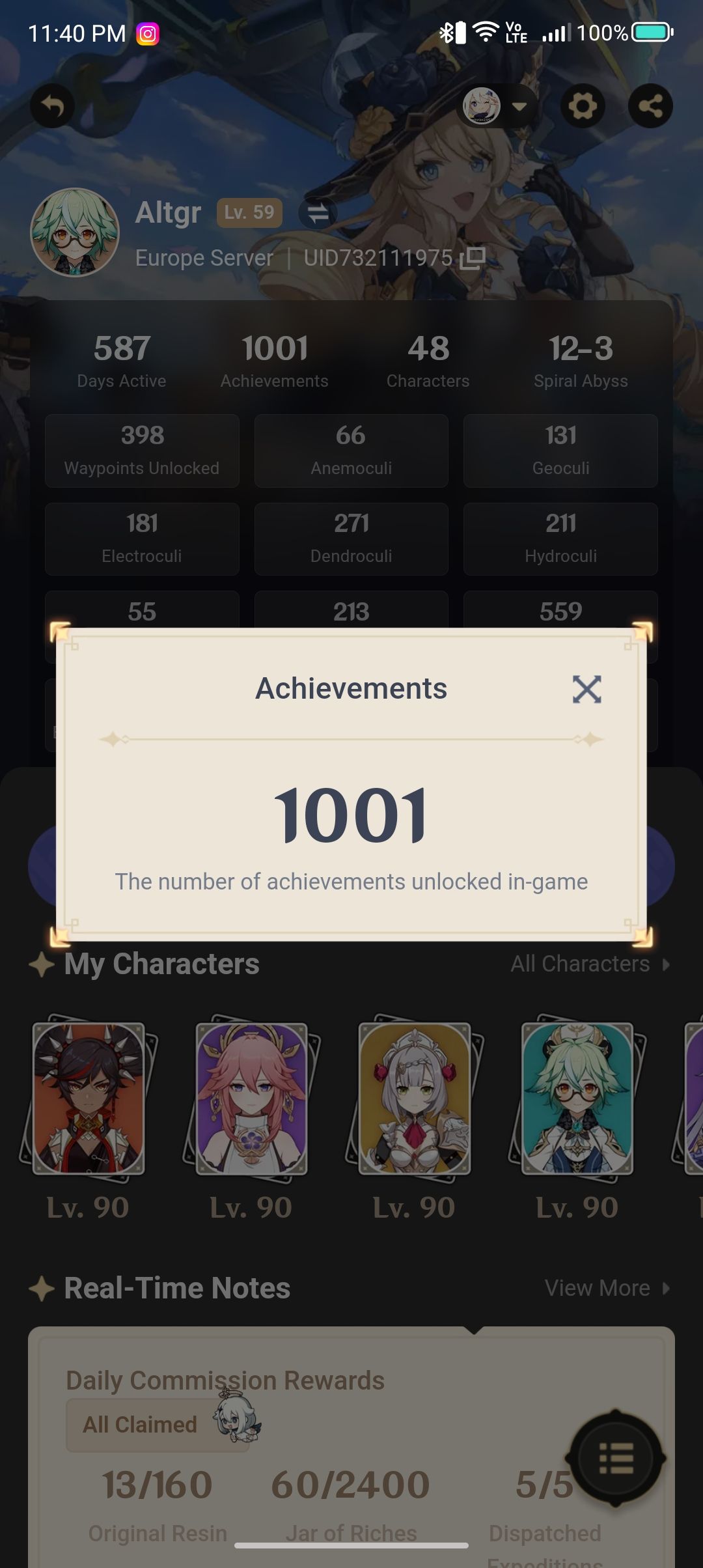 Just reached 1k achievements, should I touch grass now? Genshin Impact | HoYoLAB