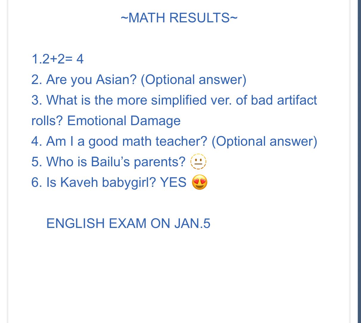 The math results to your math exam :3 | HoYoLAB