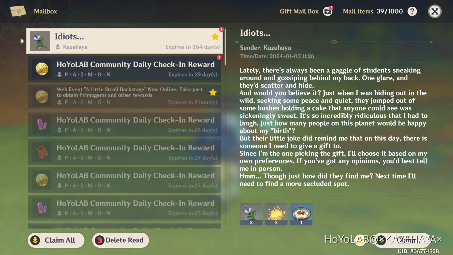 Wanderer's birthday mail Genshin Impact | HoYoLAB