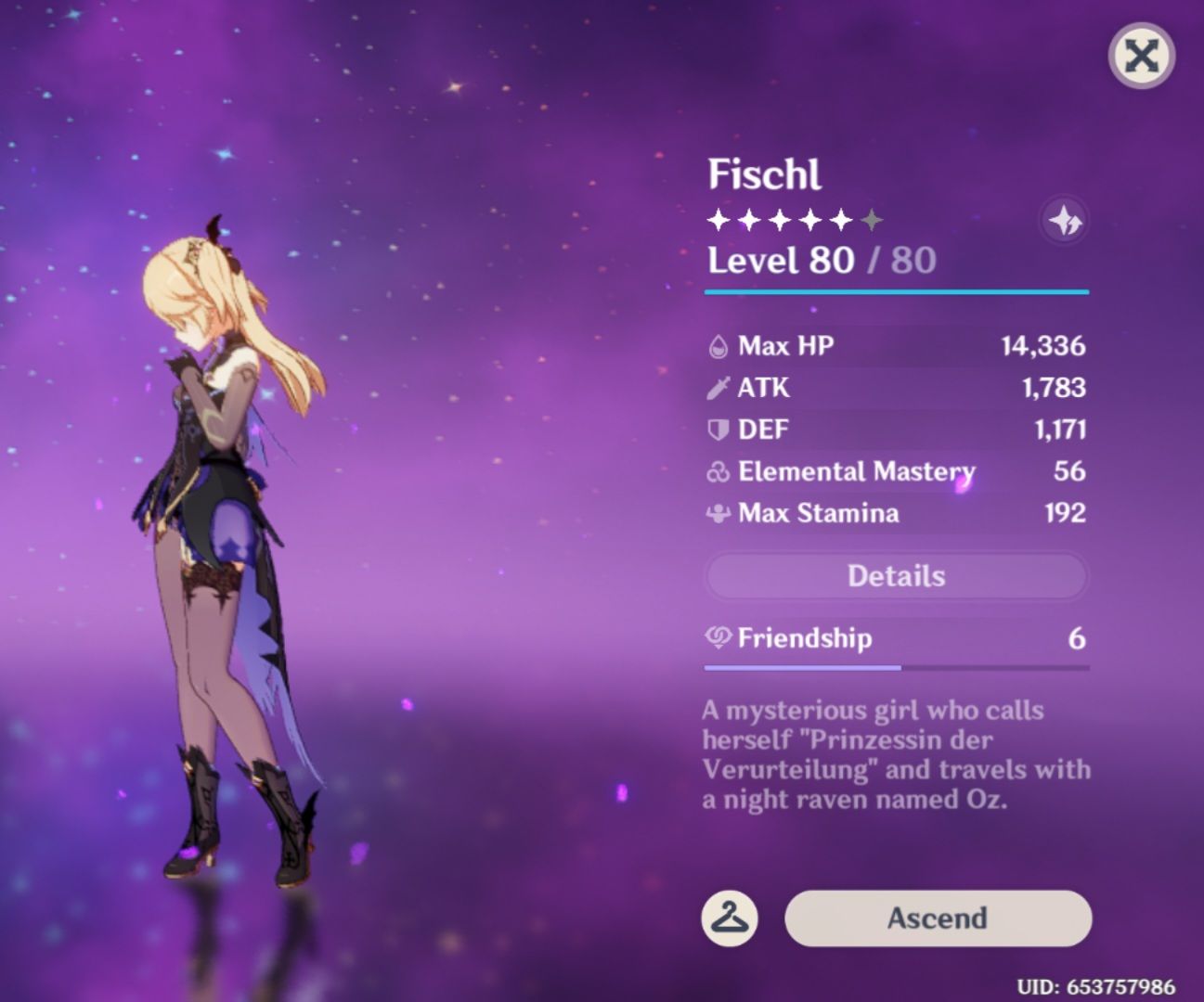 fischl's friendship level is almost to 10 only 4 more to go Genshin ...