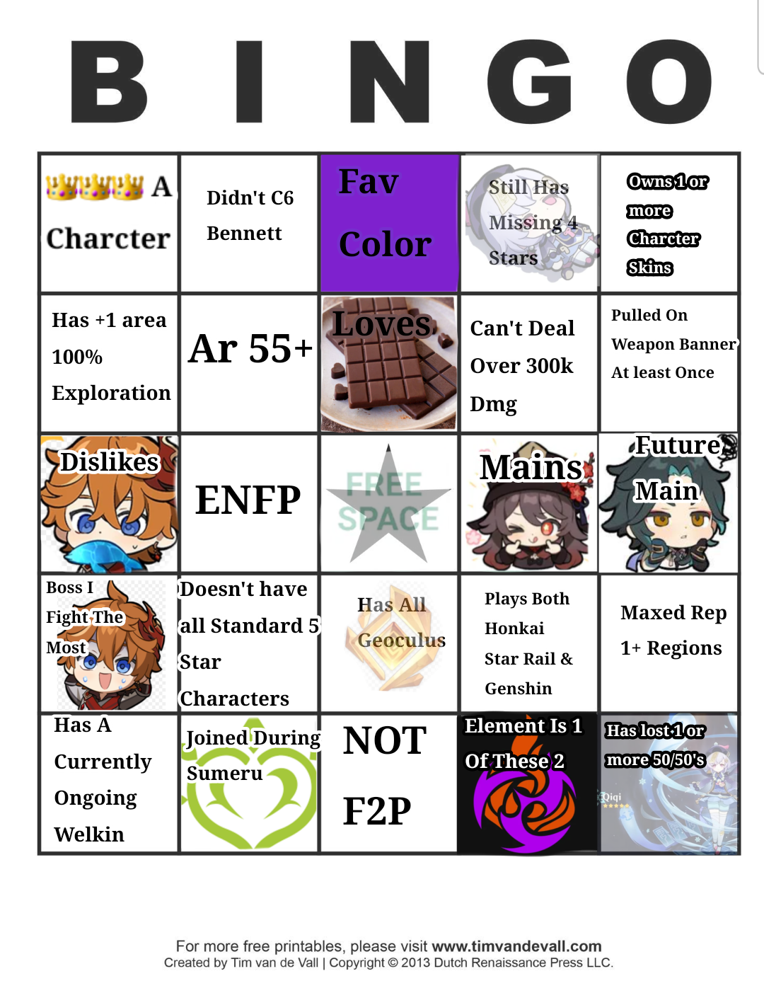 Bingo? Anyone? Genshin Impact | HoYoLAB