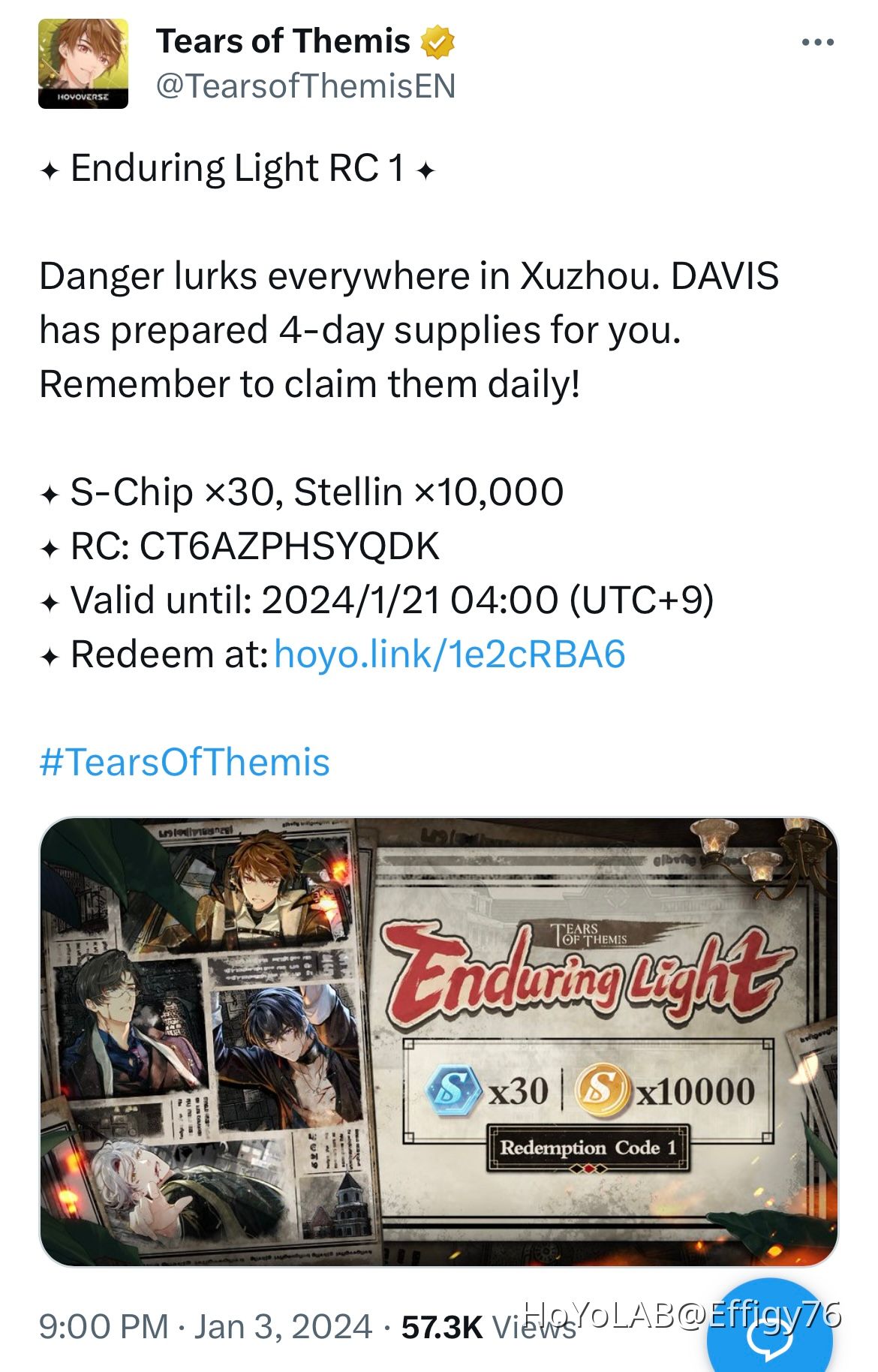 Redemption Code Day 1 of 4 Tears of Themis | HoYoLAB