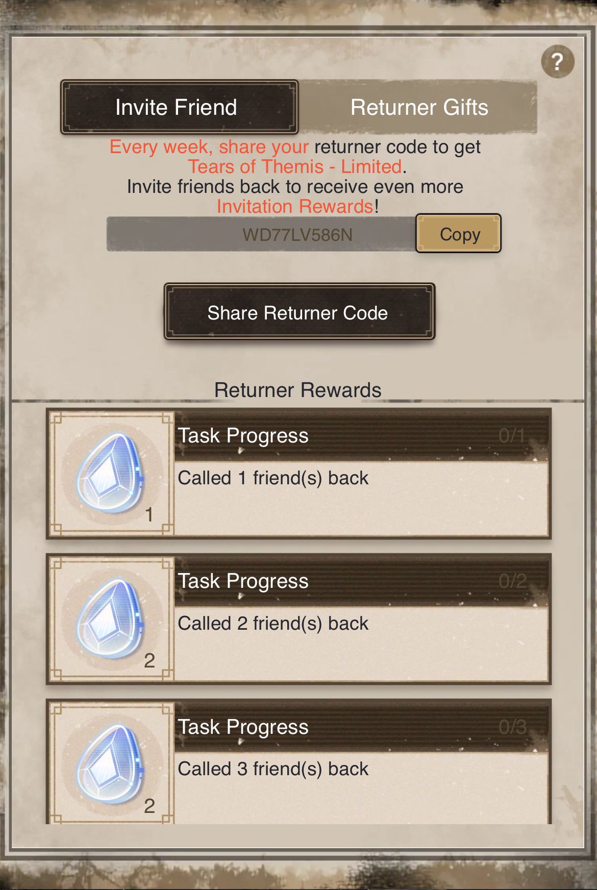 My Returner Code! Tears of Themis | HoYoLAB