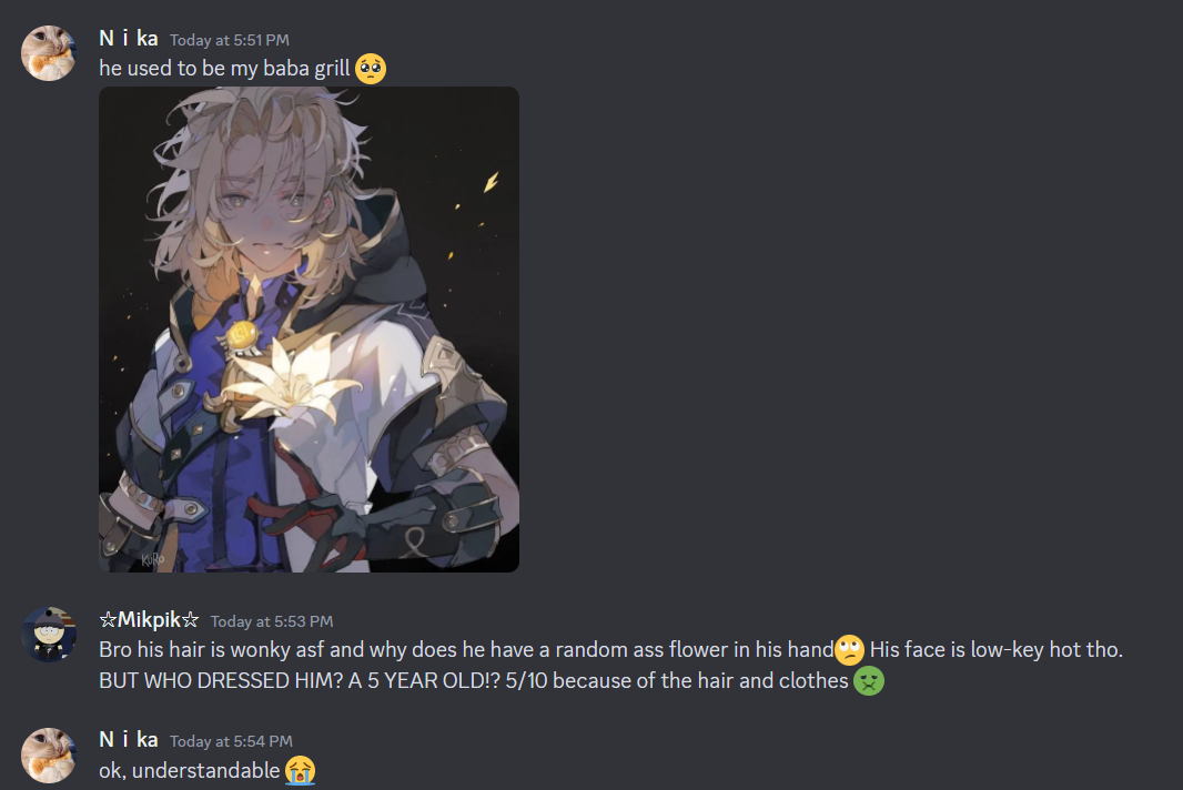 Chaotic friend that has never played Genshin RATES GENSHIN MEN!!!😱 ...