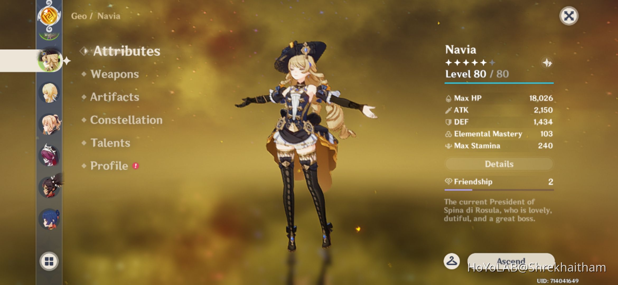 Are my Navia stats good? as she's currently REALLY powerful even at 80 ...