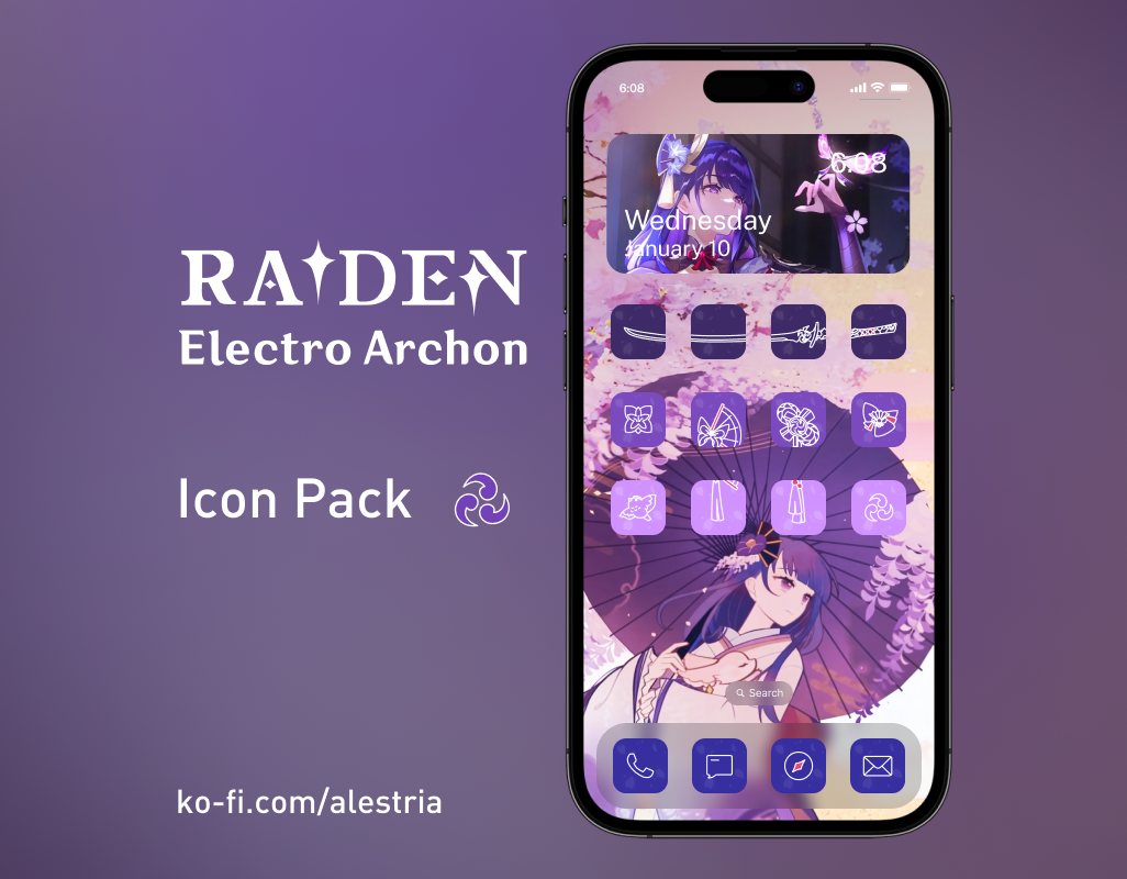 Inazuma Aesthetics: Raiden Icon Pack [https://ko-fi.com/alestria ...
