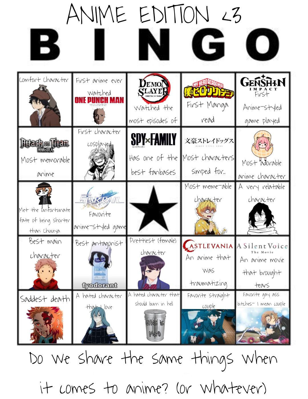 Opinion Bingo! Anime edition | HoYoLAB