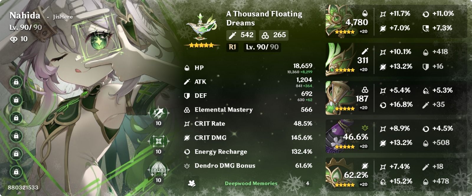 Guys any recommendation for my nahida’s build? I tried to build with ...