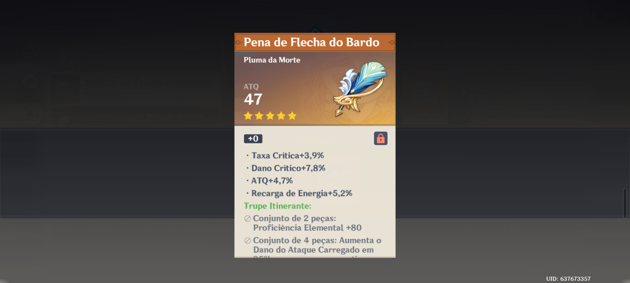 me deixem a sorte de vcs para q eu possa upar esse artefato Genshin ...