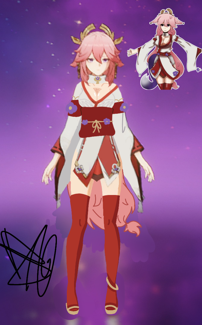 Yae but shes the design I made for the foxes wedding thing Genshin ...