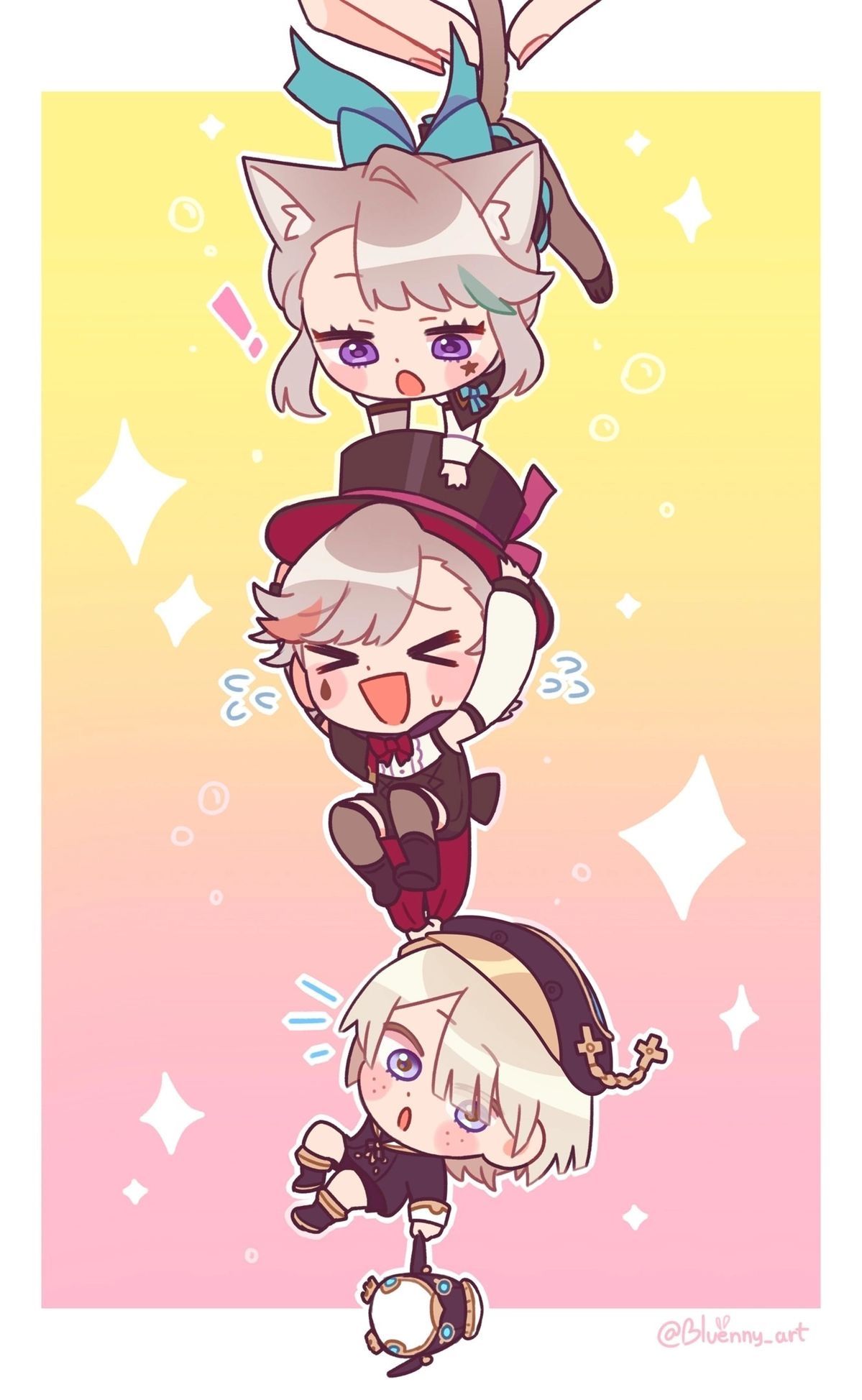 lyney & lynette & freminet! (and pers the penguinnn) Genshin Impact ...