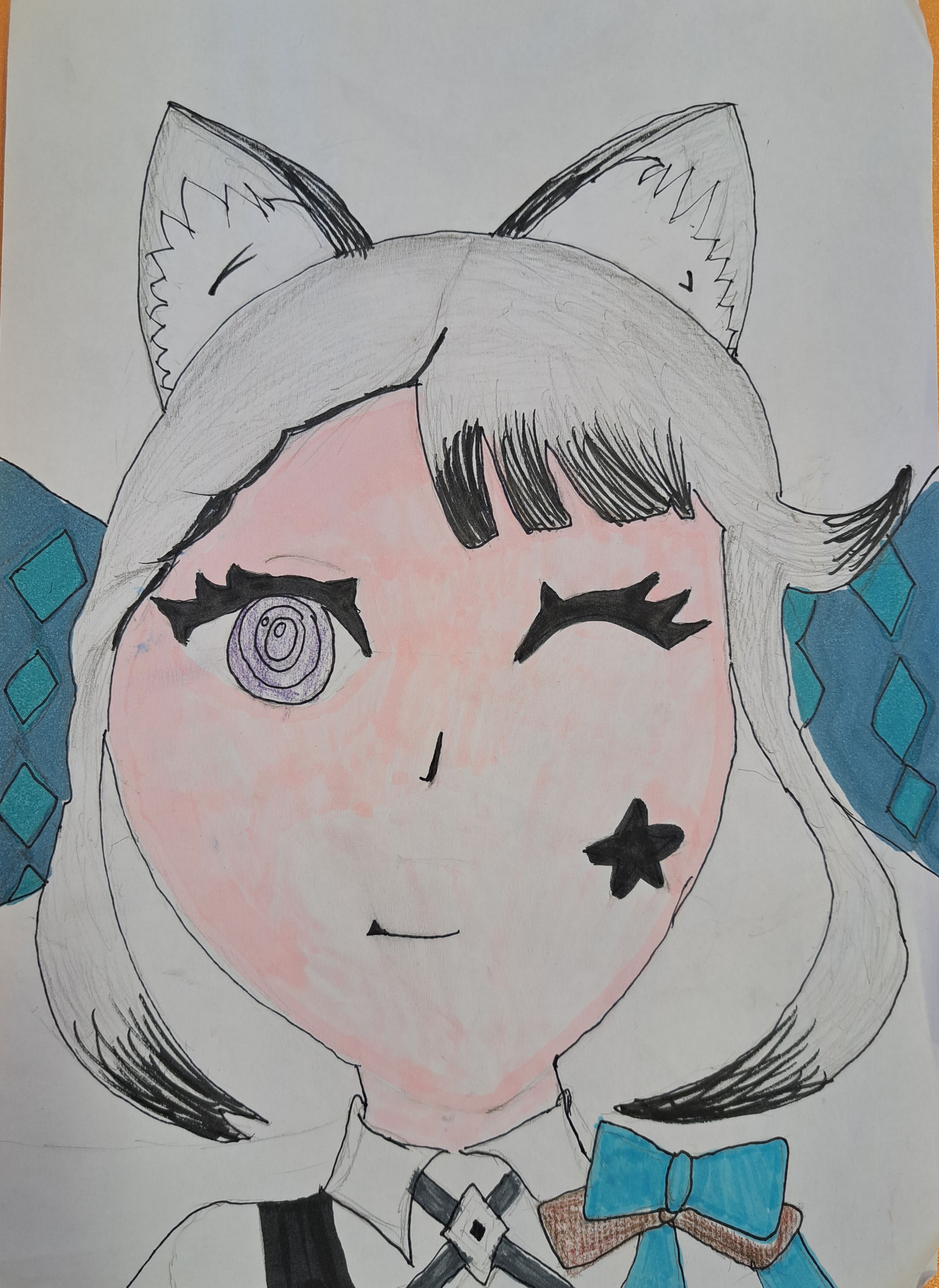 Drawing a character from Genshin Impact Lynette with a my friend ...