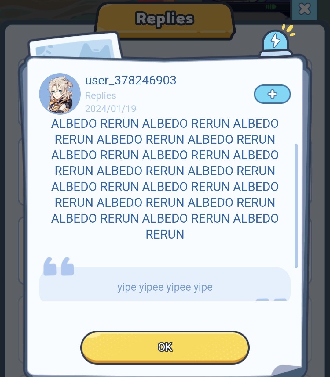 I think bro MIGHT want an albedo rerun not sure tho🤔🤔 | HoYoLAB