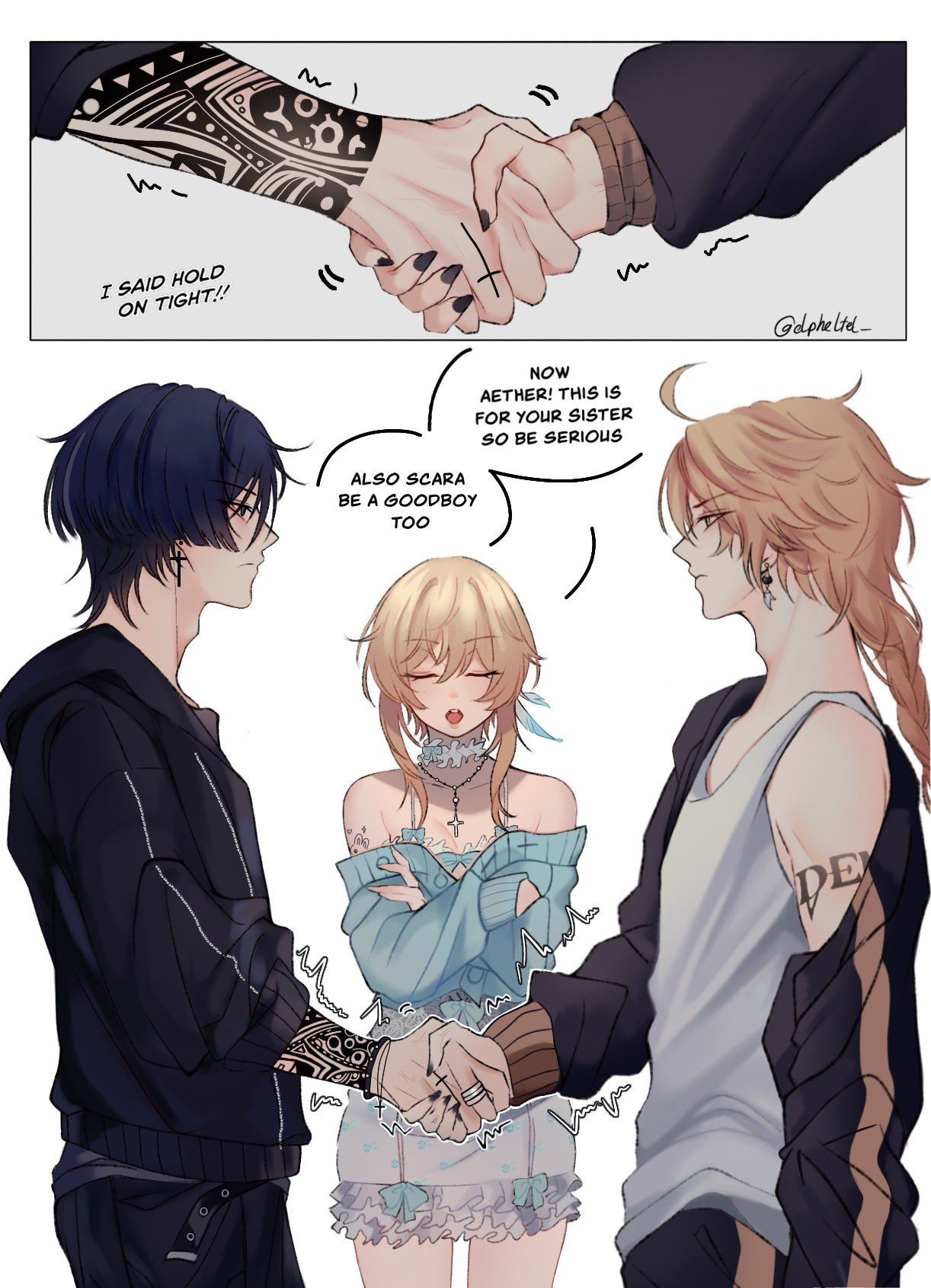 Aether y Scara intentando hacer un trato Genshin Impact | HoYoLAB